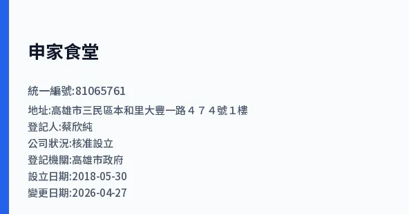 申家食堂的照片-統編 81065761(高雄市) 公司登記資料與營業項目詳細圖表