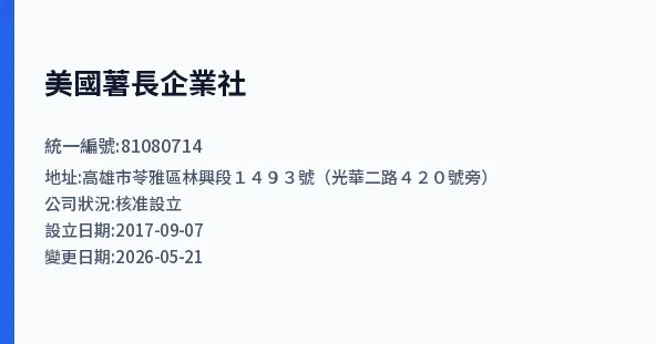 美國薯長企業社的照片-統編 81080714(高雄市) 公司登記資料與營業項目詳細圖表
