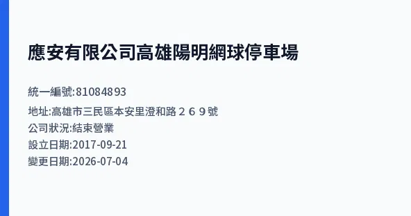 應安有限公司高雄陽明網球停車場的照片-統編 81084893(高雄市) 公司登記資料與營業項目詳細圖表