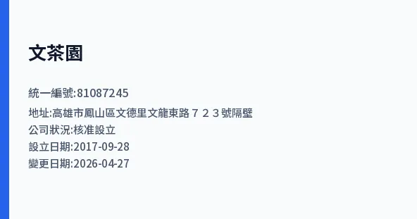 文茶園的照片-統編 81087245(高雄市) 公司登記資料與營業項目詳細圖表