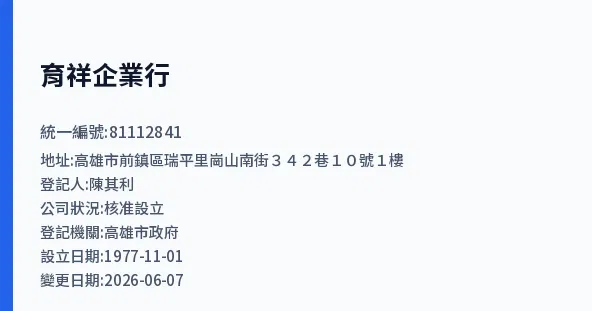 育祥企業行的照片-統編 81112841(高雄市) 公司登記資料與營業項目詳細圖表