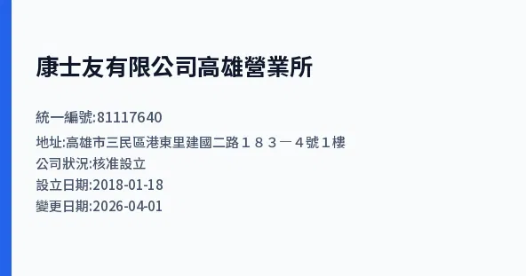 康士友有限公司高雄營業所的照片-統編 81117640(高雄市) 公司登記資料與營業項目詳細圖表