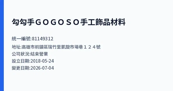 勾勾手GOGOSO手工飾品材料的照片-統編 81149312(高雄市) 公司登記資料與營業項目詳細圖表
