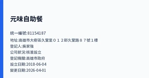 元味自助餐的照片-統編 81154187(高雄市) 公司登記資料與營業項目詳細圖表
