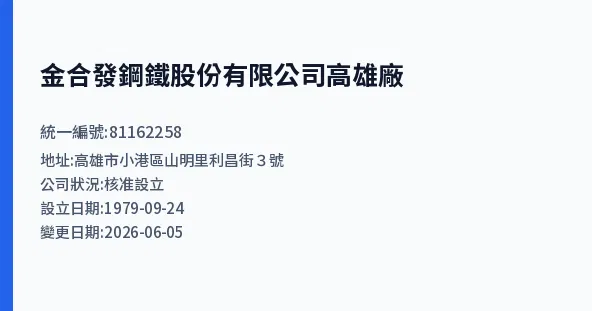金合發鋼鐵股份有限公司高雄廠的照片-統編 81162258(高雄市) 公司登記資料與營業項目詳細圖表