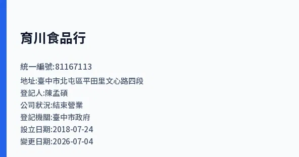 育川食品行的照片-統編 81167113(臺中市) 公司登記資料與營業項目詳細圖表