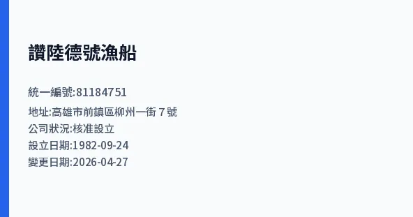 讚陸德號漁船的照片-統編 81184751(高雄市) 公司登記資料與營業項目詳細圖表