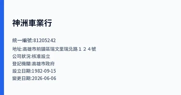 神洲車業行的照片-統編 81205242(高雄市) 公司登記資料與營業項目詳細圖表