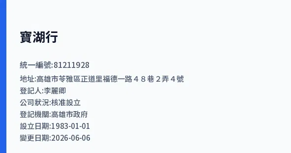 寶湖行的照片-統編 81211928(高雄市) 公司登記資料與營業項目詳細圖表