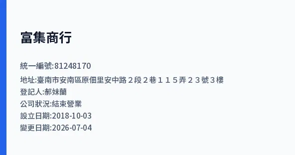 富集商行的照片-統編 81248170(臺南市) 公司登記資料與營業項目詳細圖表
