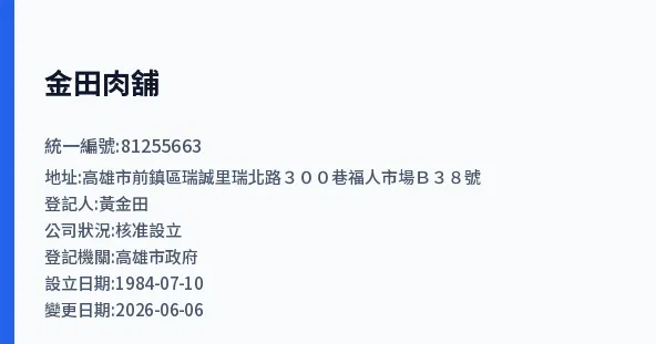 金田肉舖的照片-統編 81255663(高雄市) 公司登記資料與營業項目詳細圖表