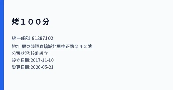 烤100分的照片-統編 81287102(屏東縣) 公司登記資料與營業項目詳細圖表