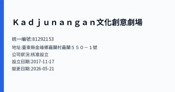 Kadjunangan文化創意劇場的照片-統編 81292153(臺東縣) 公司登記資料與營業項目詳細圖表