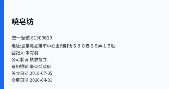 曉皂坊的照片-統編 81300610(臺東縣) 公司登記資料與營業項目詳細圖表