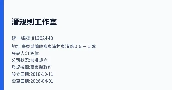 潛規則工作室的照片-統編 81302440(臺東縣) 公司登記資料與營業項目詳細圖表