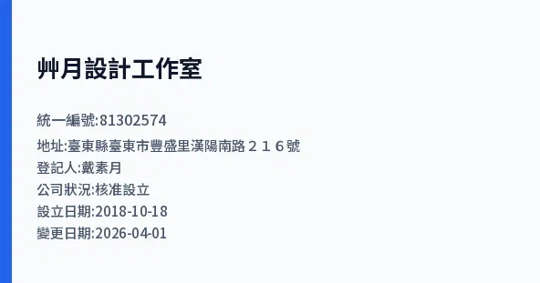艸月設計工作室的照片-統編 81302574(臺東縣) 公司登記資料與營業項目詳細圖表