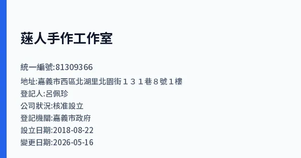 蒾人手作工作室的照片-統編 81309366(嘉義市) 公司登記資料與營業項目詳細圖表