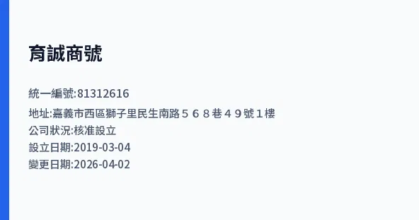 育誠商號的照片-統編 81312616(嘉義市) 公司登記資料與營業項目詳細圖表