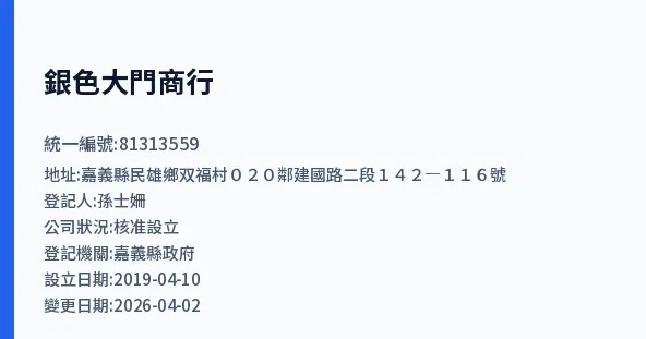 銀色大門商行的照片-統編 81313559(嘉義縣) 公司登記資料與營業項目詳細圖表