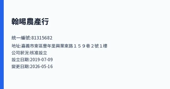 翰晹農產行的照片-統編 81315682(嘉義市) 公司登記資料與營業項目詳細圖表