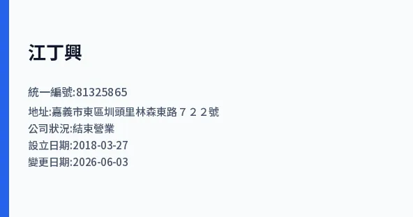 江丁興的照片-統編 81325865(嘉義市) 公司登記資料與營業項目詳細圖表