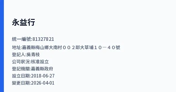 永益行的照片-統編 81327821(嘉義縣) 公司登記資料與營業項目詳細圖表
