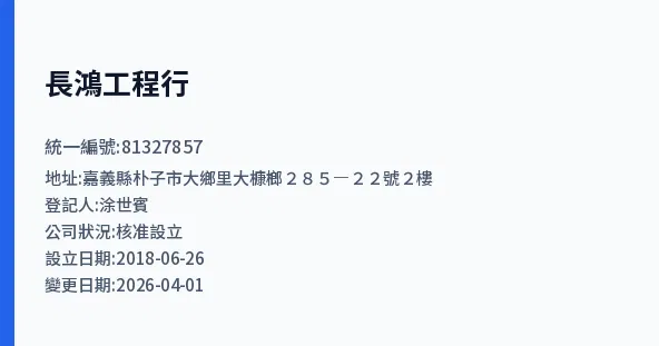 長鴻工程行的照片-統編 81327857(嘉義縣) 公司登記資料與營業項目詳細圖表