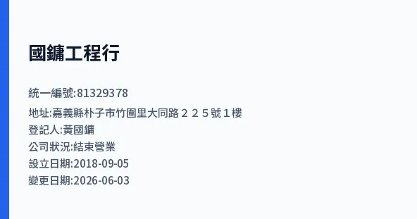國鏞工程行的照片-統編 81329378(嘉義縣) 公司登記資料與營業項目詳細圖表