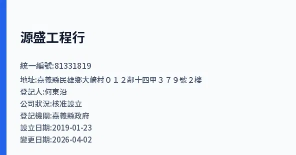 源盛工程行的照片-統編 81331819(嘉義縣) 公司登記資料與營業項目詳細圖表