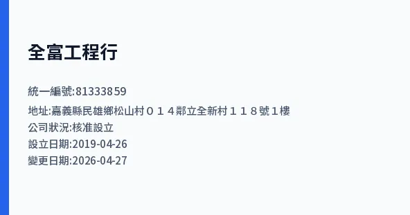 全富工程行的照片-統編 81333859(嘉義縣) 公司登記資料與營業項目詳細圖表