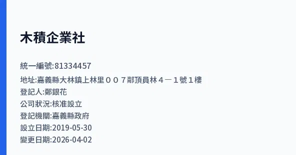 木積企業社的照片-統編 81334457(嘉義縣) 公司登記資料與營業項目詳細圖表
