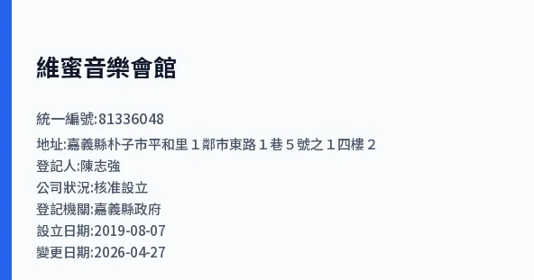 維蜜音樂會館的照片-統編 81336048(嘉義縣) 公司登記資料與營業項目詳細圖表