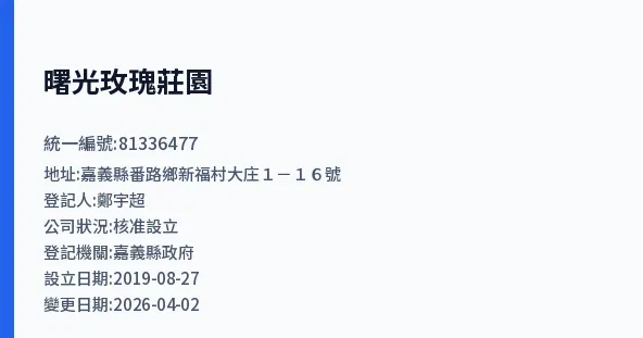 曙光玫瑰莊園的照片-統編 81336477(嘉義縣) 公司登記資料與營業項目詳細圖表