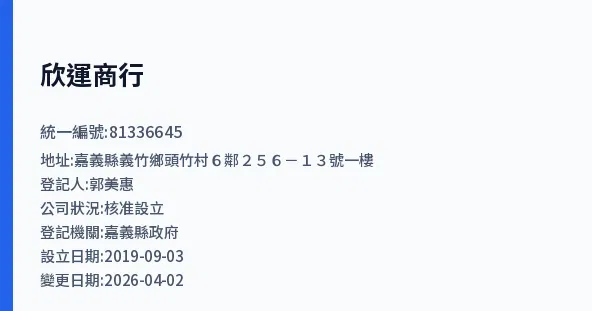 欣運商行的照片-統編 81336645(嘉義縣) 公司登記資料與營業項目詳細圖表