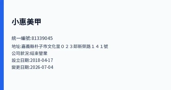 小惠美甲的照片-統編 81339045(嘉義縣) 公司登記資料與營業項目詳細圖表