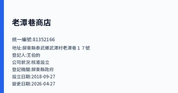 老潭巷商店的照片-統編 81352166(屏東縣) 公司登記資料與營業項目詳細圖表