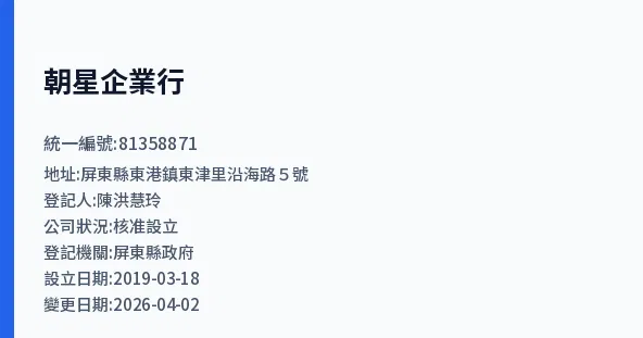 朝星企業行的照片-統編 81358871(屏東縣) 公司登記資料與營業項目詳細圖表