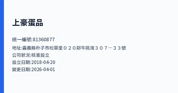 上豪蛋品的照片-統編 81360877(嘉義縣) 公司登記資料與營業項目詳細圖表