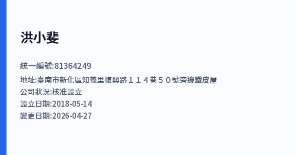 洪小斐的照片-統編 81364249(臺南市) 公司登記資料與營業項目詳細圖表