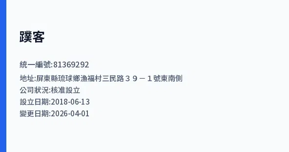 蹼客的照片-統編 81369292(屏東縣) 公司登記資料與營業項目詳細圖表