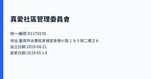 真愛社區管理委員會的照片-統編 81370191(臺南市) 公司登記資料與營業項目詳細圖表