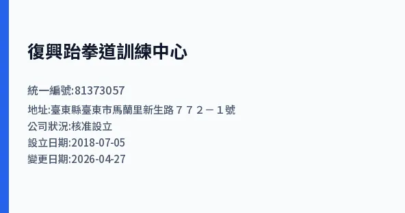 復興跆拳道訓練中心的照片-統編 81373057(臺東縣) 公司登記資料與營業項目詳細圖表