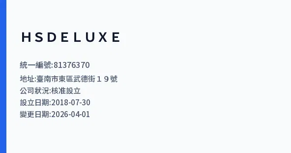 HS DELUXE的照片-統編 81376370(臺中市) 公司登記資料與營業項目詳細圖表