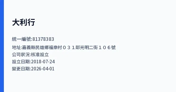 大利行的照片-統編 81378383(嘉義縣) 公司登記資料與營業項目詳細圖表