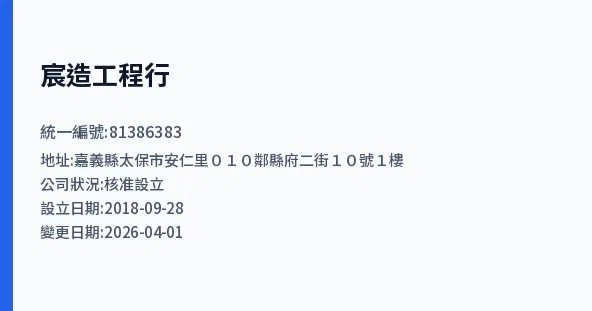 宸造工程行的照片-統編 81386383(嘉義縣) 公司登記資料與營業項目詳細圖表