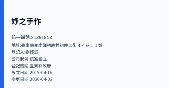 妤之手作的照片-統編 81391858(臺東縣) 公司登記資料與營業項目詳細圖表
