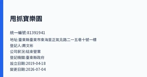 甩抓寶樂園的照片-統編 81391941(臺東縣) 公司登記資料與營業項目詳細圖表