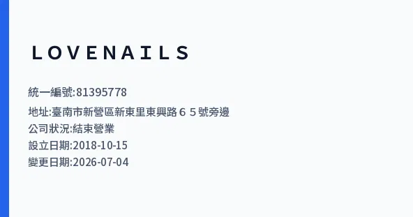 LOVENAILS的照片-統編 81395778(臺南市) 公司登記資料與營業項目詳細圖表