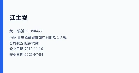 江主愛的照片-統編 81398472(臺東縣) 公司登記資料與營業項目詳細圖表
