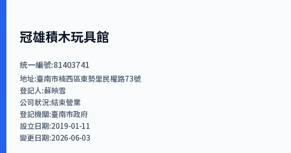 冠雄積木玩具館的照片-統編 81403741(臺南市) 公司登記資料與營業項目詳細圖表